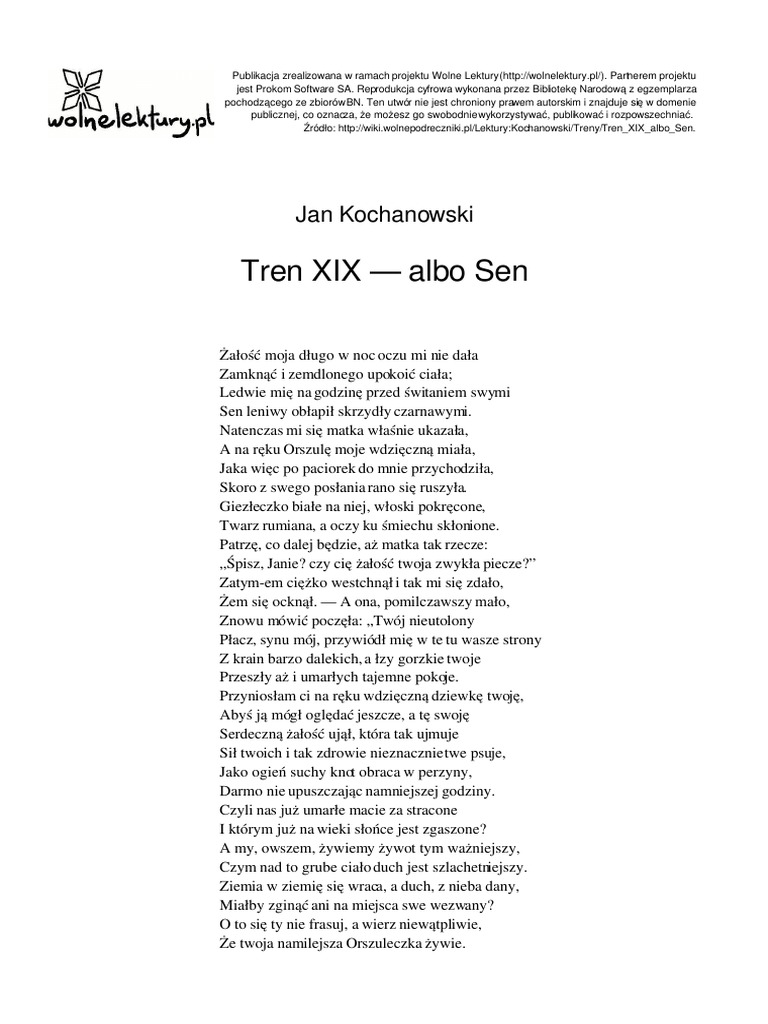 Kochanowski Tren 19 Albo Sen | PDF