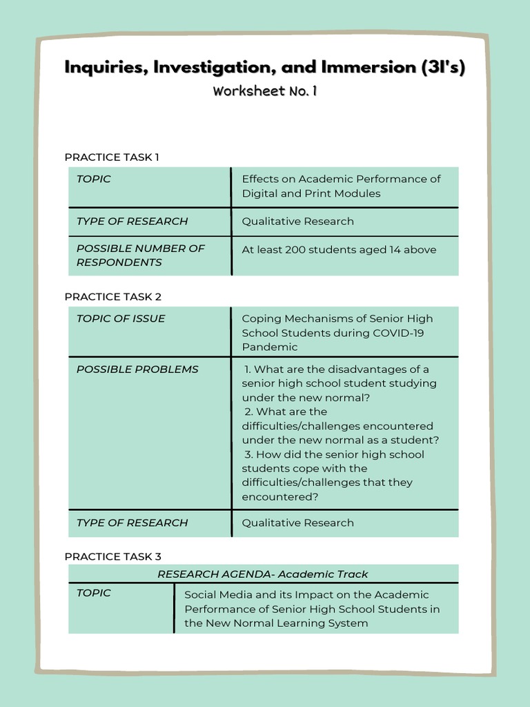 3I's Worksheet Effects of Digital Print Modules | PDF | Qualitative ...