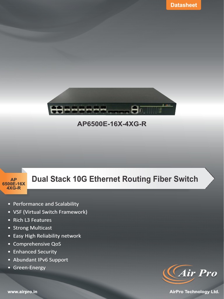 Dual Stack 10G Ethernet Routing Fiber Switch: AP6500E-16X-4XG-R | PDF | I Pv6 | Computer Network