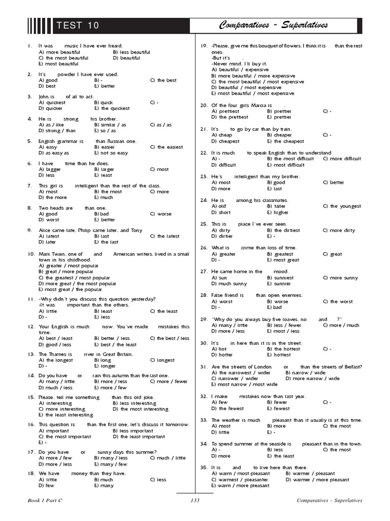 Comperatives Superlatives Test and Answers | PDF