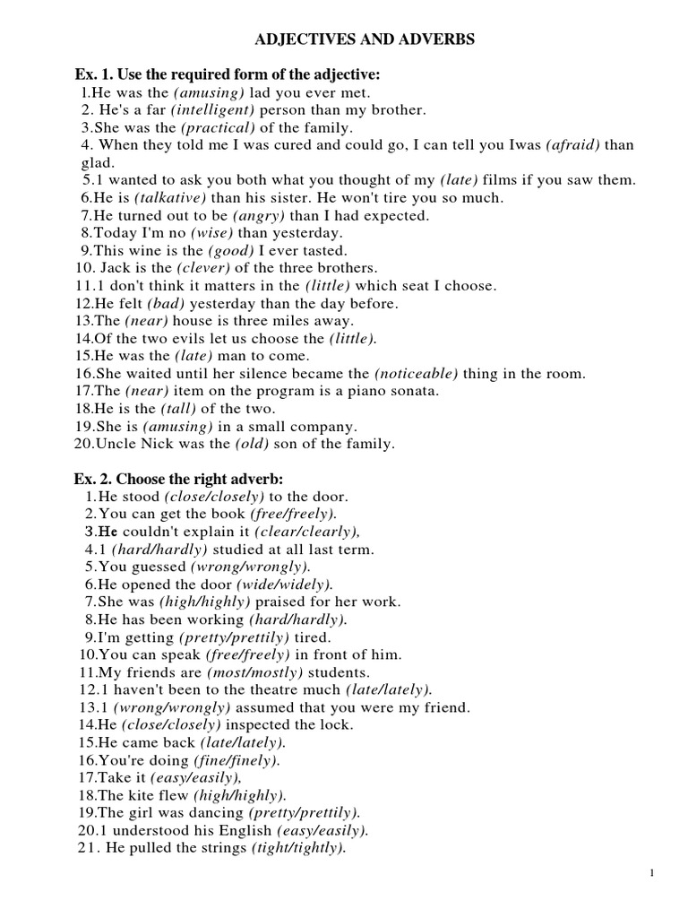 Adjectives and Adverbs Ex. 1. Use The Required Form of The Adjective | PDF | Language Arts ...