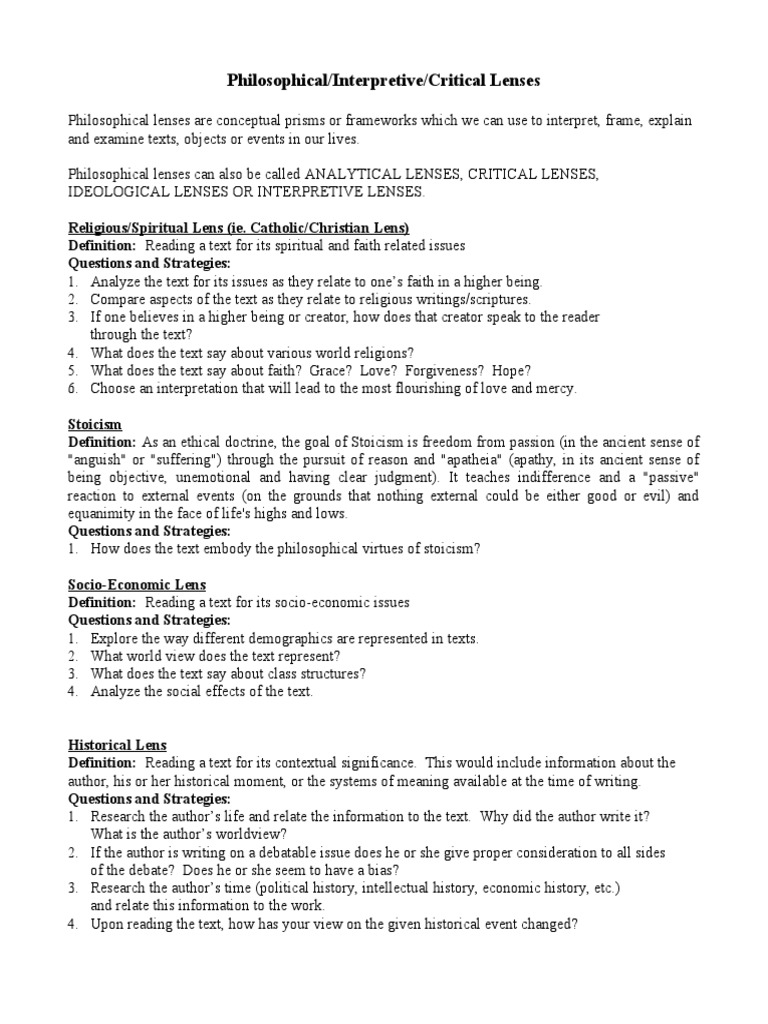 Philosophical Lenses | PDF | Stoicism | Michel Foucault