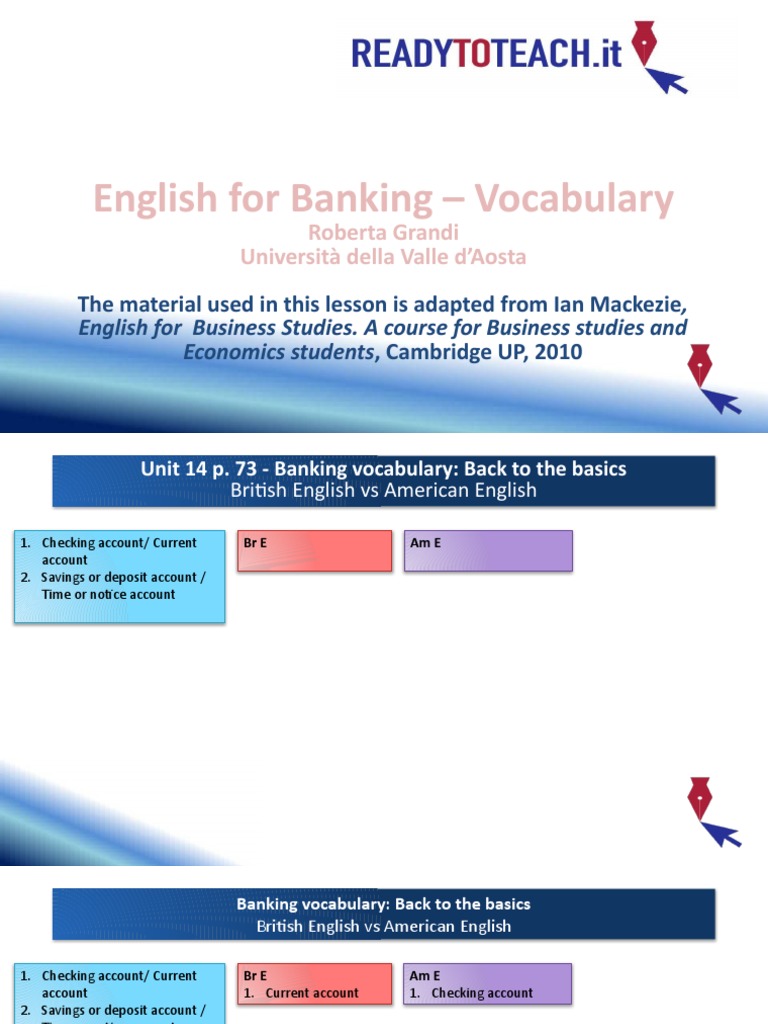 English For Banking - Vocabulary | PDF | Banks | Investing