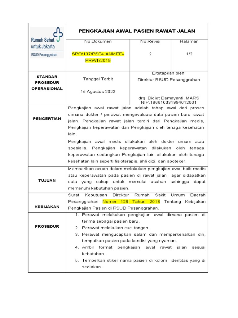 Prosedur Pengkajian Awal Pasien Rawat Jalan | PDF
