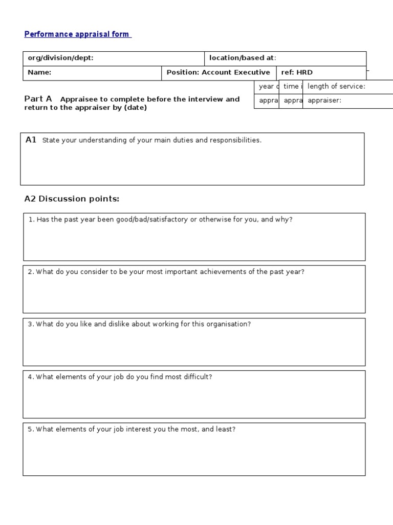 Standard 360 Degree Appraisal Form | Performance Appraisal | Personal ...