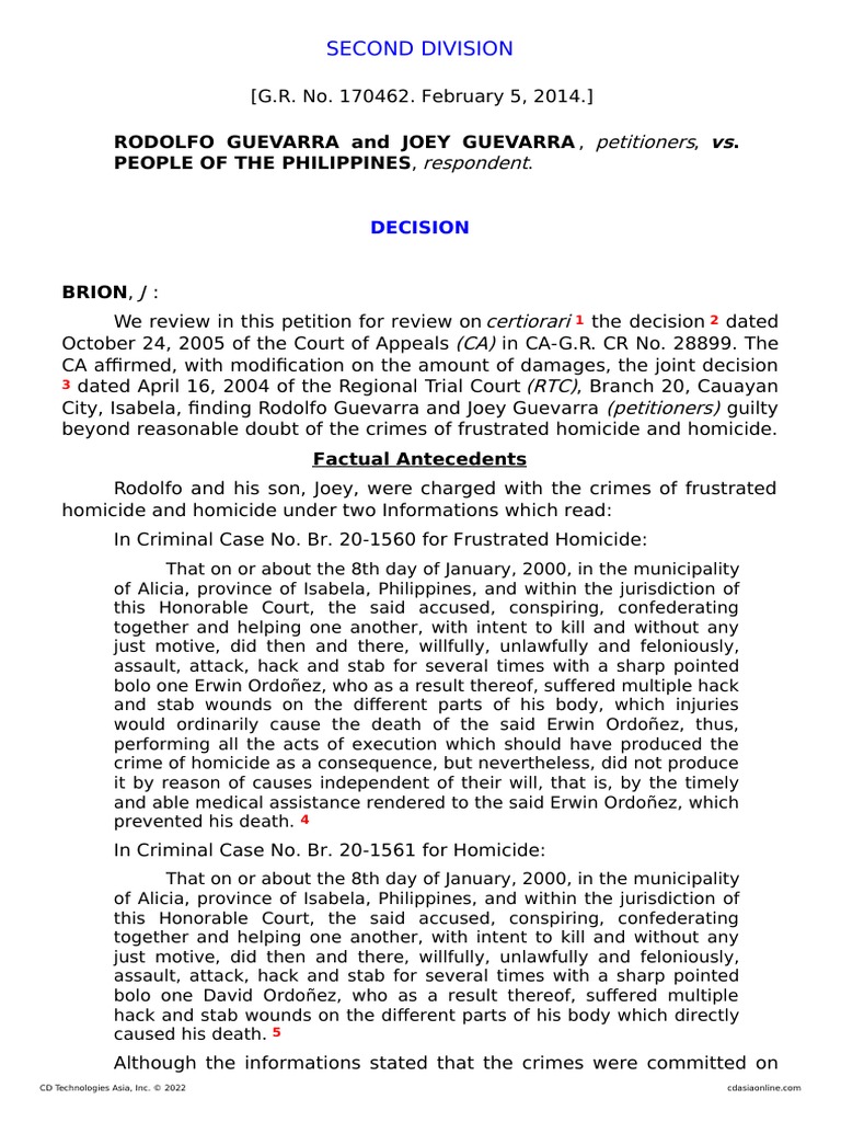 Rodolfo Guevarra and Joey Guevarra v. People,, G.R. No. 170462 | PDF ...