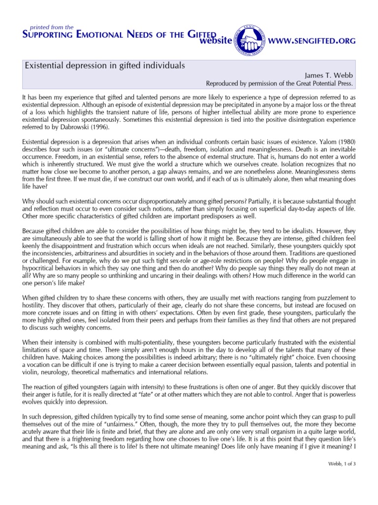 Existential Depression in Gifted Individuals | PDF | Existentialism ...