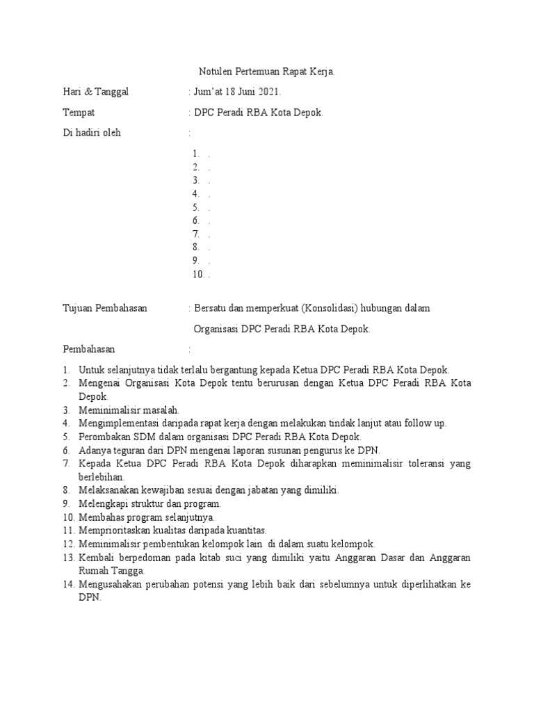 Contoh Notulen Rapat Kerja | PDF
