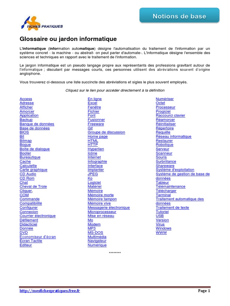 Glossaire Ou Jargon Informatique | PDF | Informatique | Application
