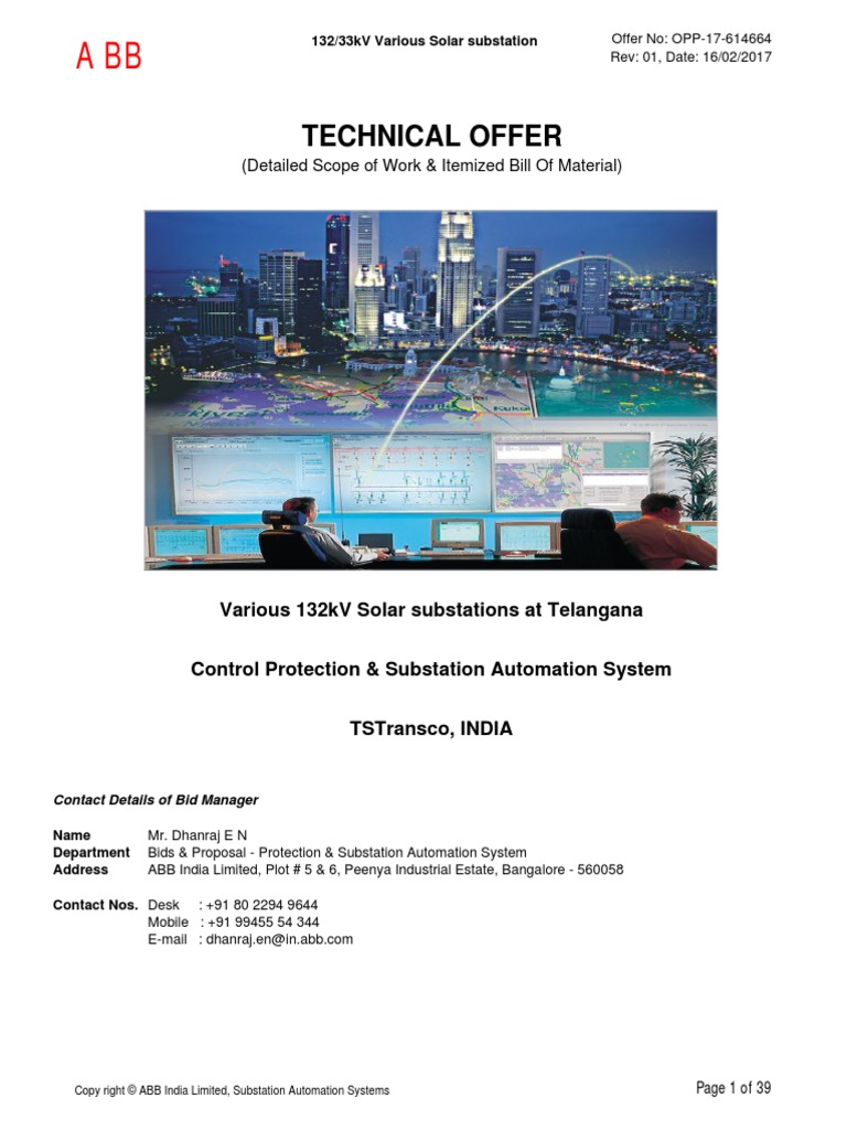 Technical Offer - OPP-17-614664 - Rev01 | PDF | Electrical Substation ...