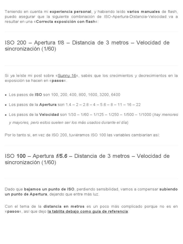 Tabla para Uso Del Flash en Manual | PDF