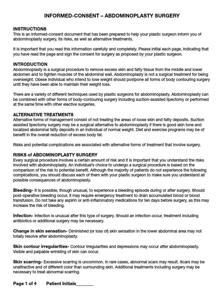 Abdominoplasty Informed-Consent Form | PDF | Surgery | Informed Consent
