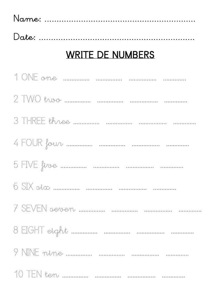 Write the Numbers 1-10 | PDF