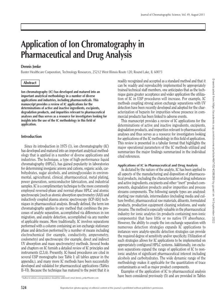 Application of Ion Chromatography in | Download Free PDF | High ...