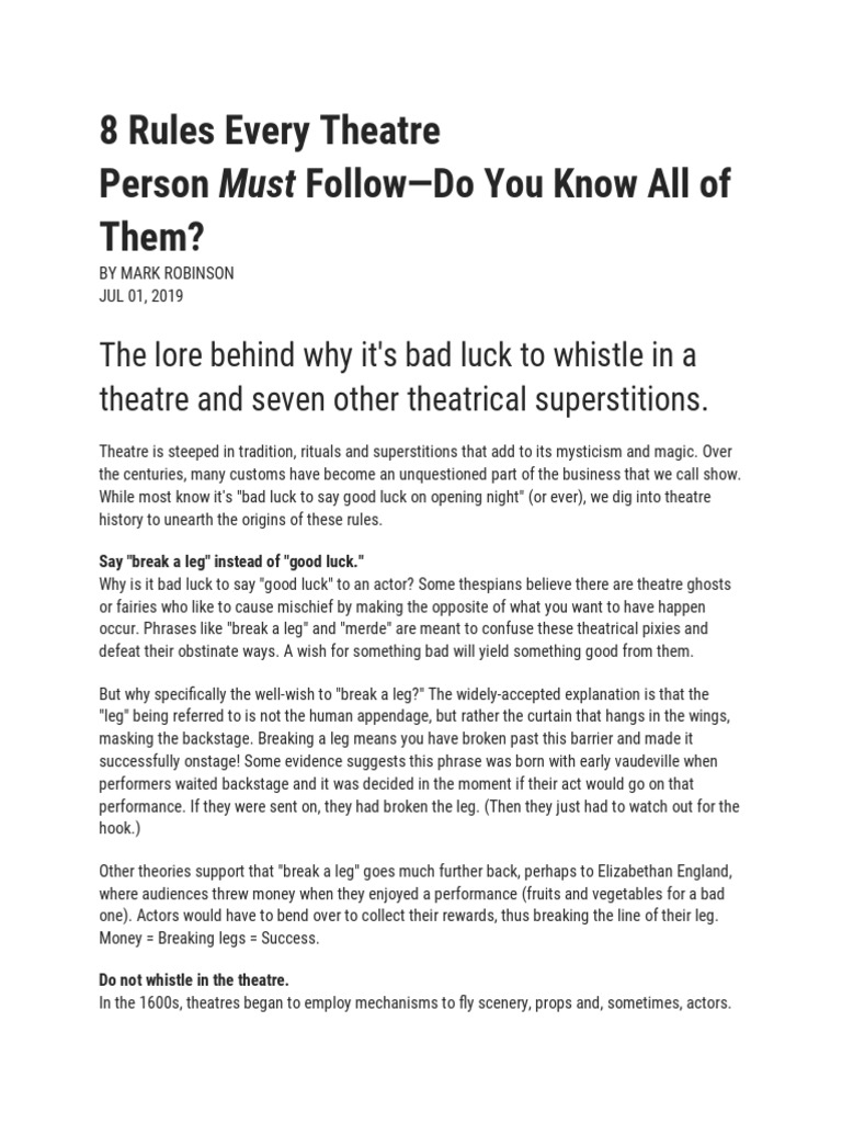 Theatre Superstitions: 8 Essential Rules | PDF | Macbeth | Theatre