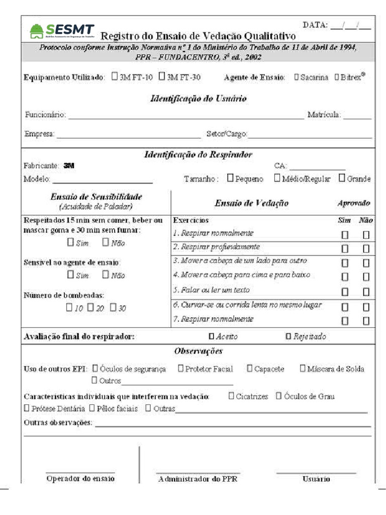 Fit Test - Formulário | PDF