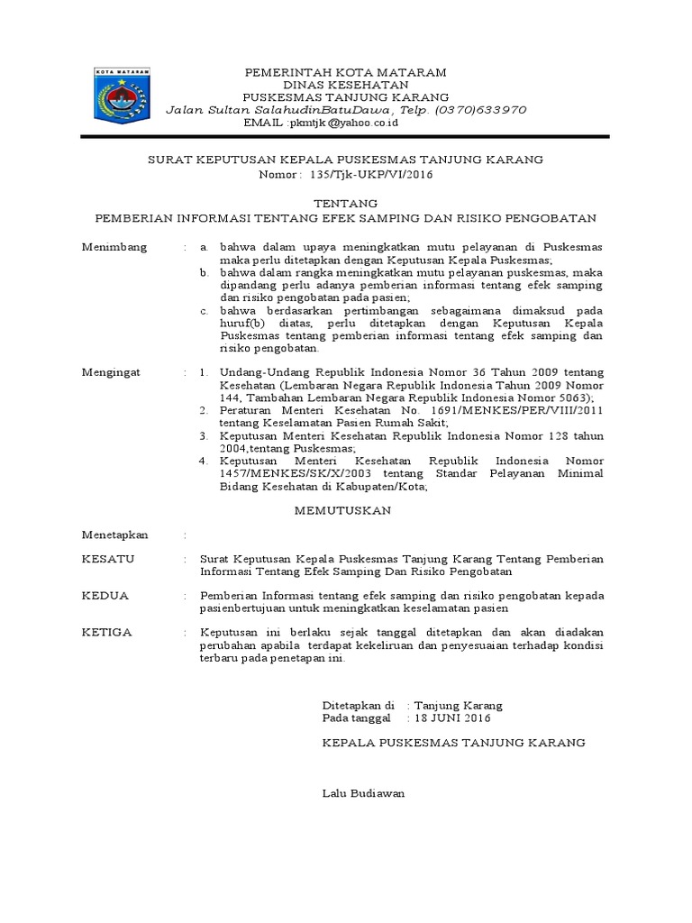 SK Pemberian Informasi TTG Efek Samping & Risiko Pengobatan | PDF