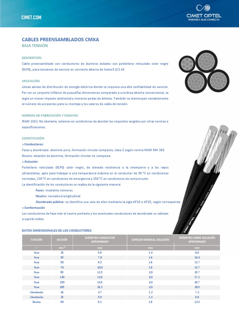 Cables preensamblados CMXA para líneas aéreas de distribución eléctrica de baja tensión | PDF ...