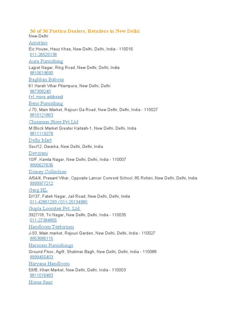 Portico Dealers Data | PDF | New Delhi | Delhi