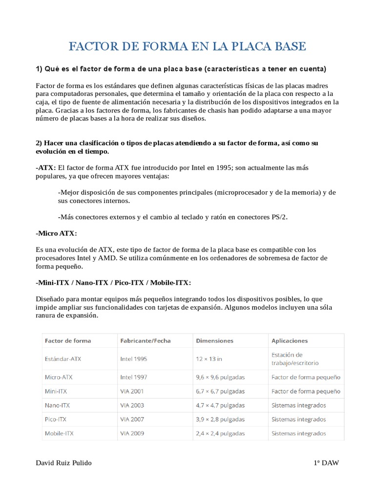 Factor de Forma en La Placa Base Tarea 2 - DRP | PDF | Microprocesador | Edad de información