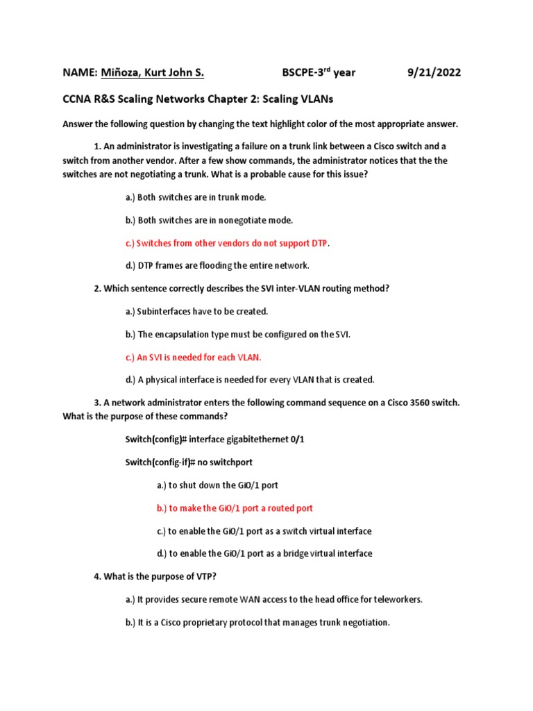 CCNA 3 - Chapter - 2 - Quiz | PDF | Network Switch | Router (Computing)