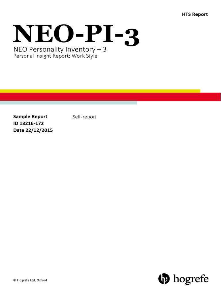 Neo Pi 3 - Sample Report - Work Style | PDF | Anxiety | Thought