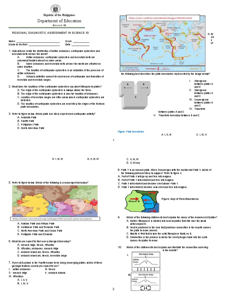 Science 10 - Test Questionnaire | PDF | Plate Tectonics ...