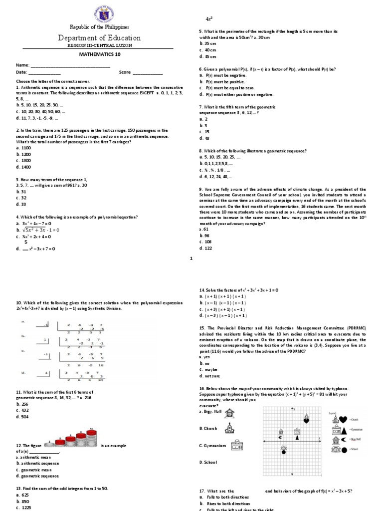 Mathematics 10 Regional Achievement Test | PDF | Circle | Angle