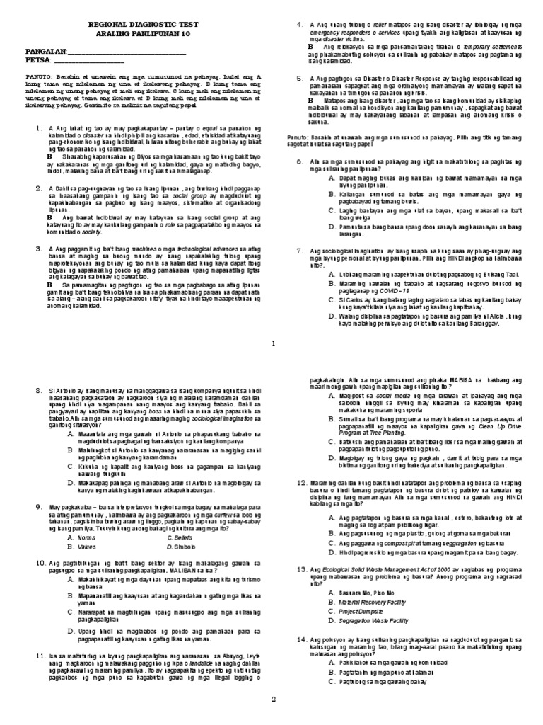 AP10 Regional Diagnostic Test Team Aurora Bataan | PDF