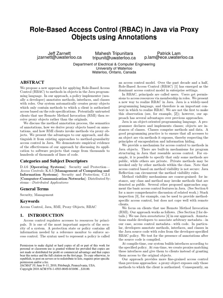Role-Based Access Control (RBAC) in Java Via Proxy Objects Using ...