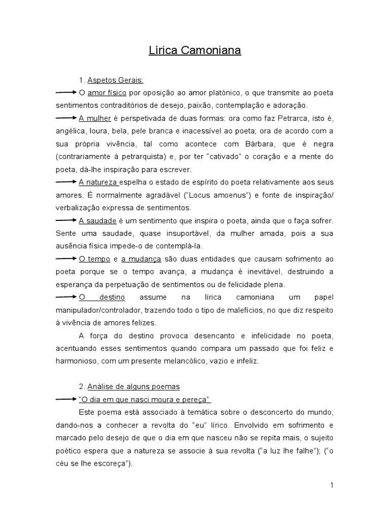 Resumo Da Lírica Camoniana | PDF | Amor