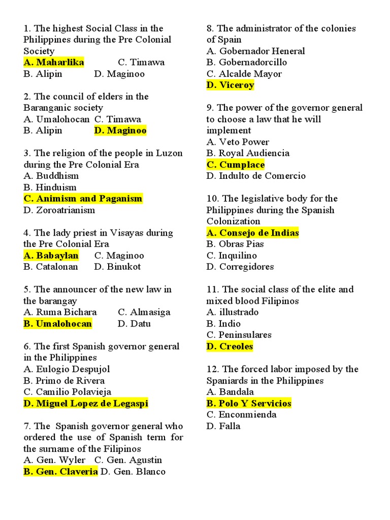 Pre Colonial Social Classes in the Philippines | PDF | Corazon Aquino ...
