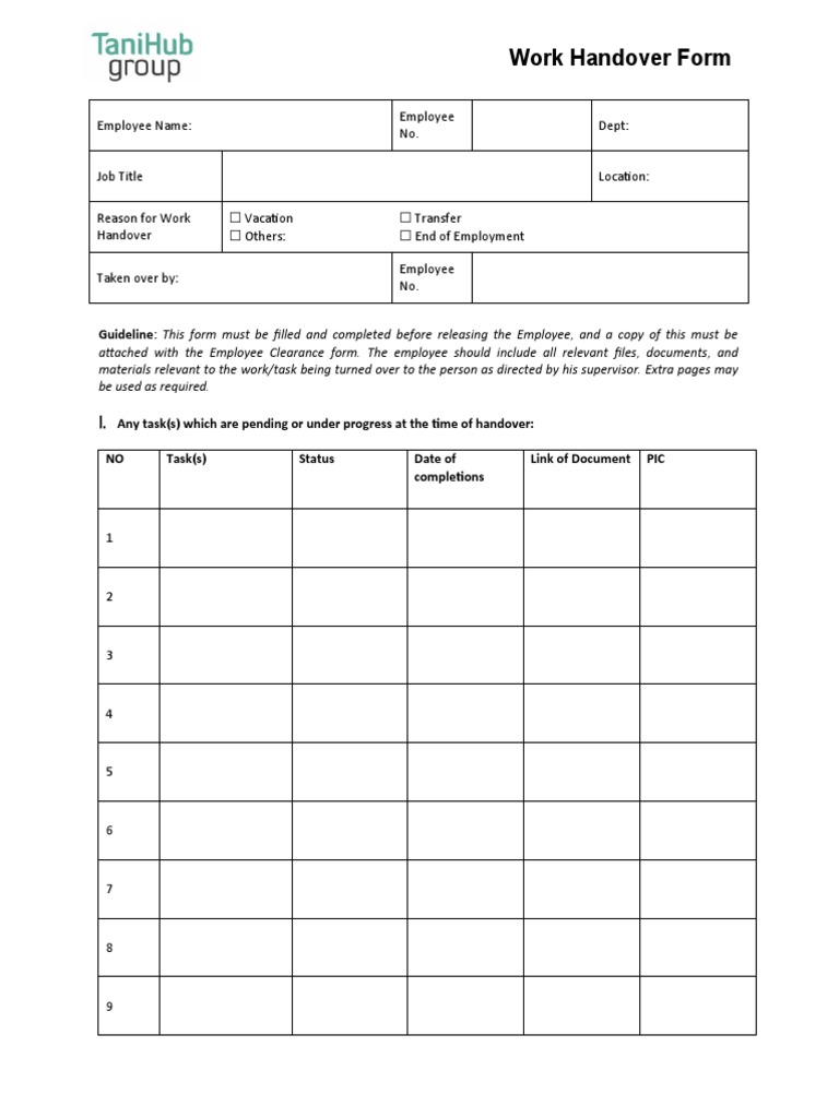 Work Handover Form Template | PDF | Employment | Business