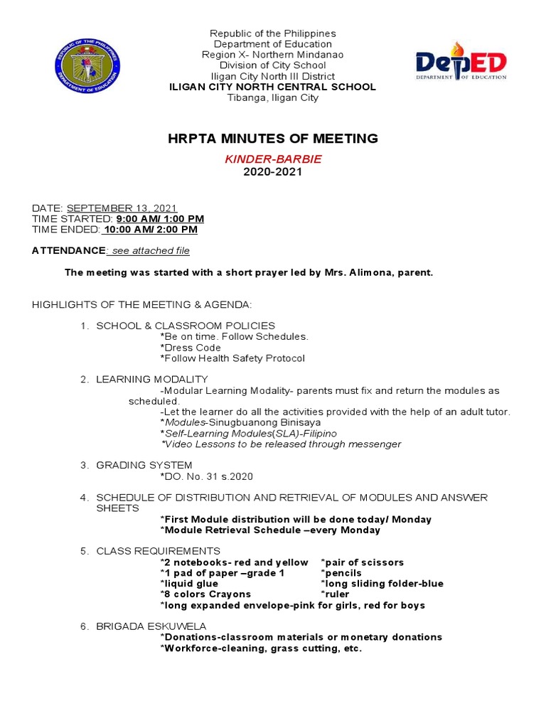 Hrpta Minutes of Meeting 2019-2020 | Download Free PDF | Behavior ...