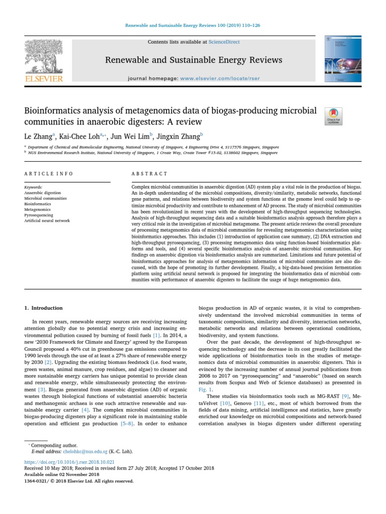 Bioinformatics Analysis of Metagenomics Data of Biogas-Producing ...
