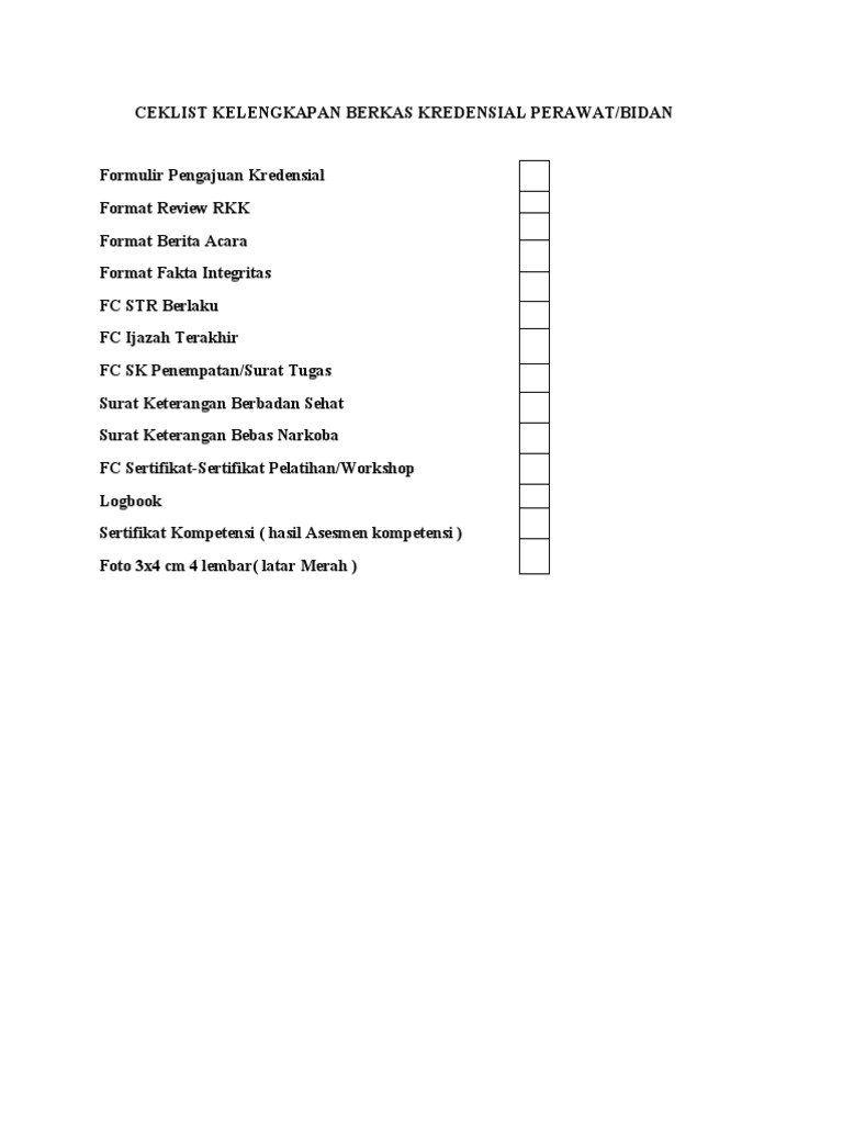 Ceklist Kelengkapan Berkas Kredensial Perawatbidan | PDF