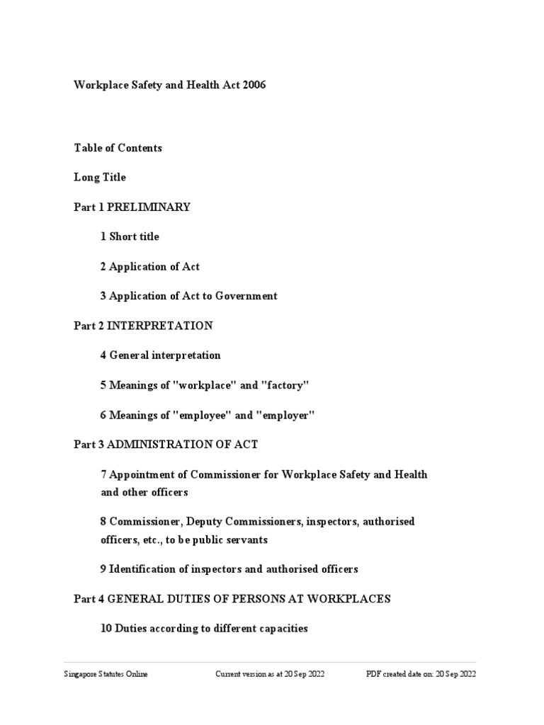 Workplace Safety and Health Act 2006 | PDF | Employment | Engines