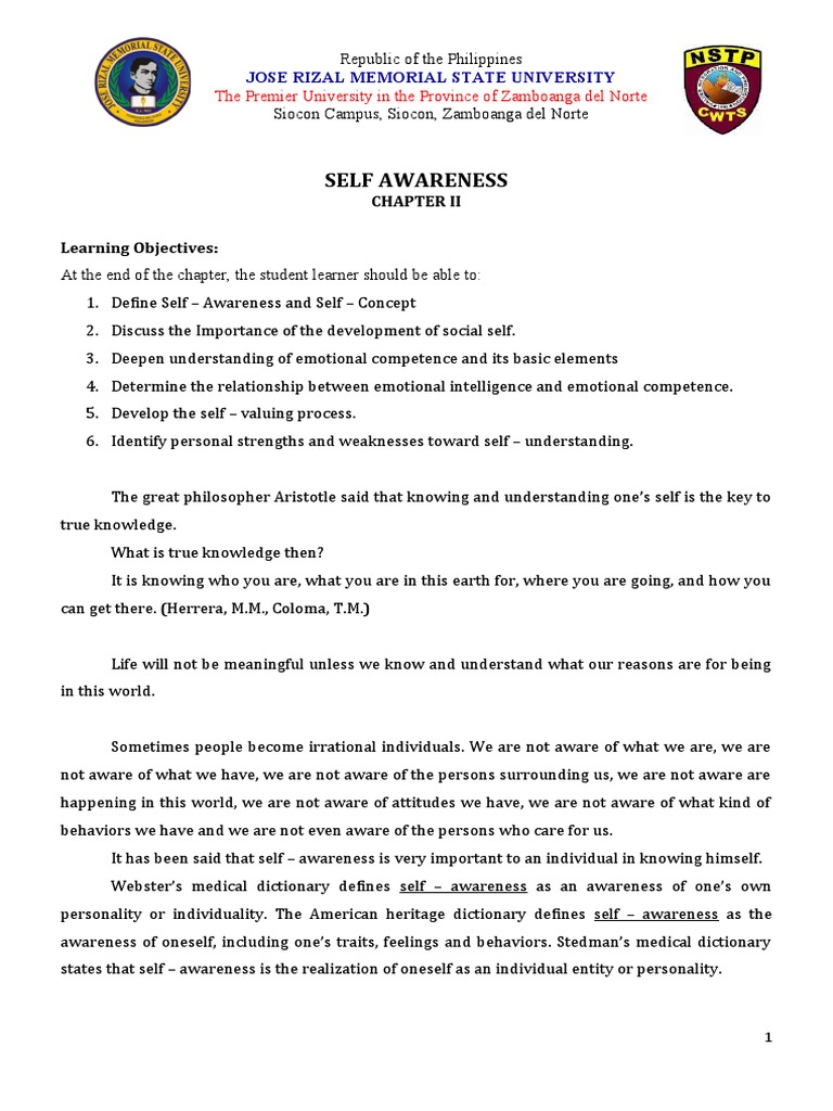 Chapter Ii Self Awareness | PDF | Emotional Intelligence | Awareness