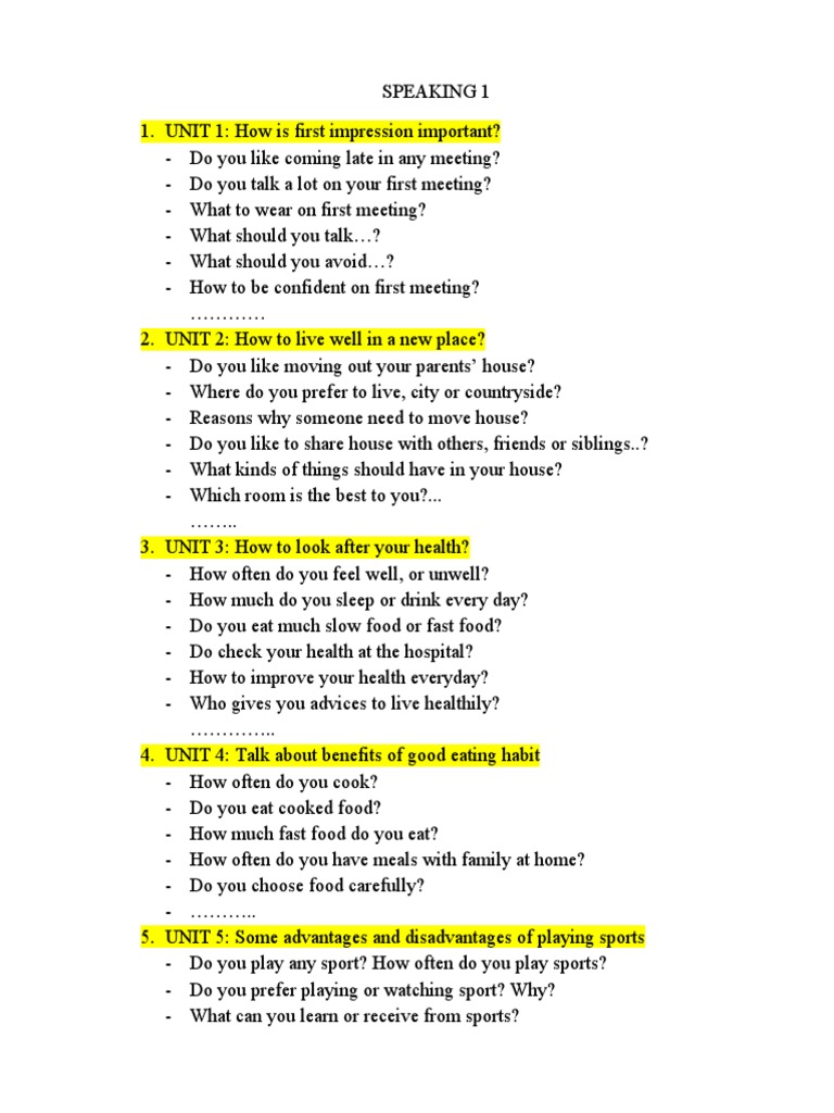 Speaking 1 Practice 1 | PDF | Foods