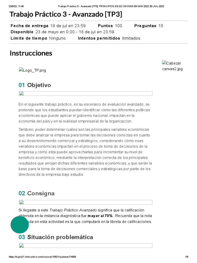 Trabajo Práctico 3 - Avanzado (TP3) - PRINCIPIOS DE ECONOMIA 03-MAY-2022 30-JUL-2022 90% | PDF