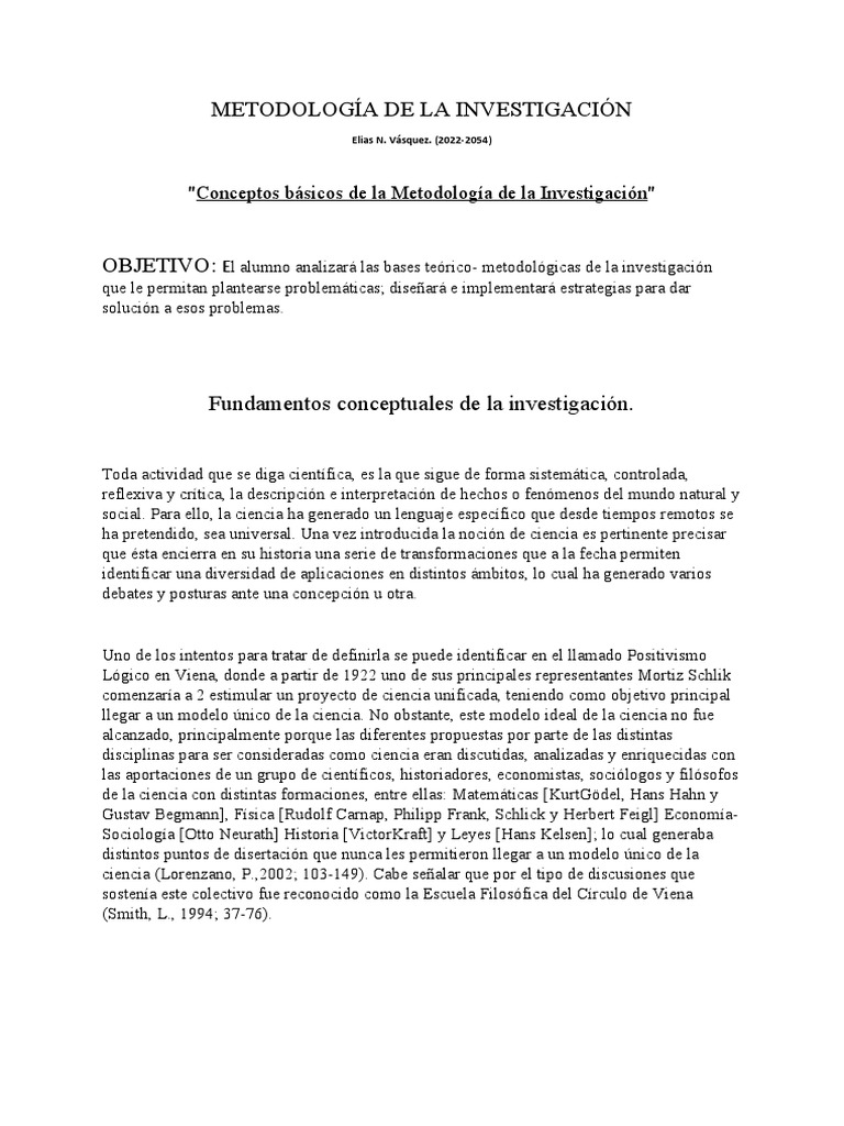 Conceptos Básicos de La Metodología de La Investigación y Elementos Del Proceso de Investigación ...