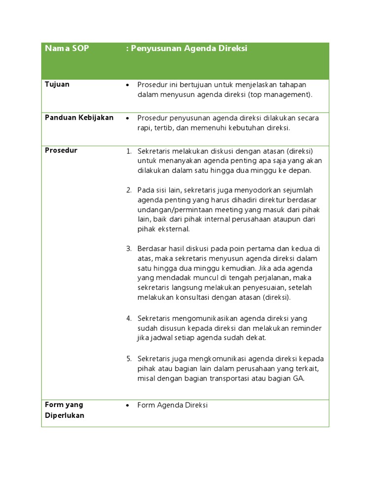 01 SOP Penyusunan Agenda Direksi | PDF | Karier & Perkembangan