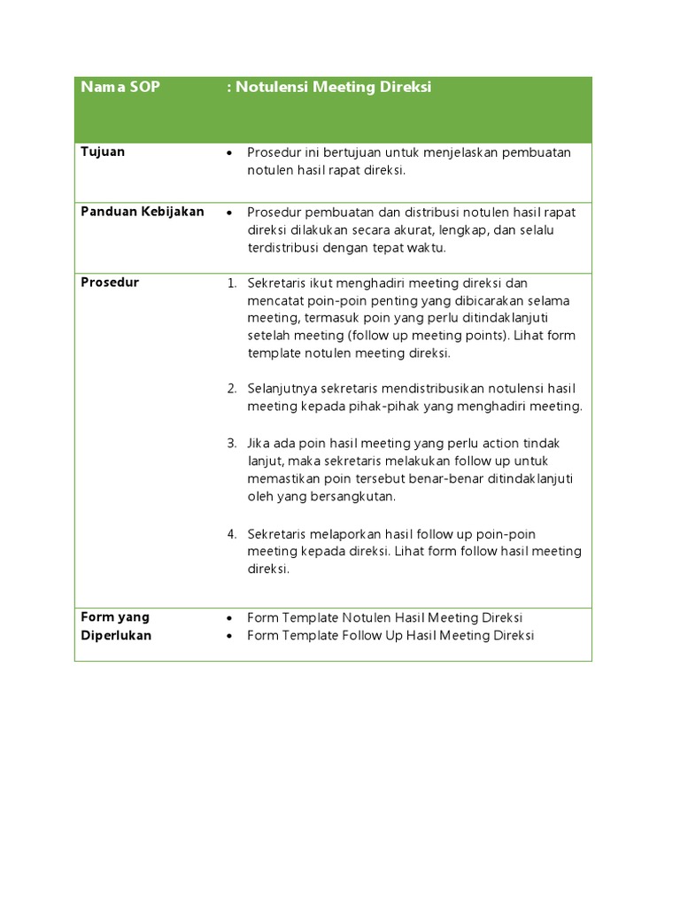 04 SOP Notulensi Meeting Direksi | PDF | Bisnis