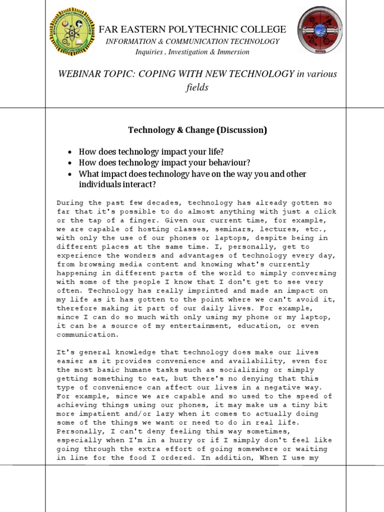 COPING WITH NEW TECHNOLOGY in Various Fields (All Acitivity Answers ...