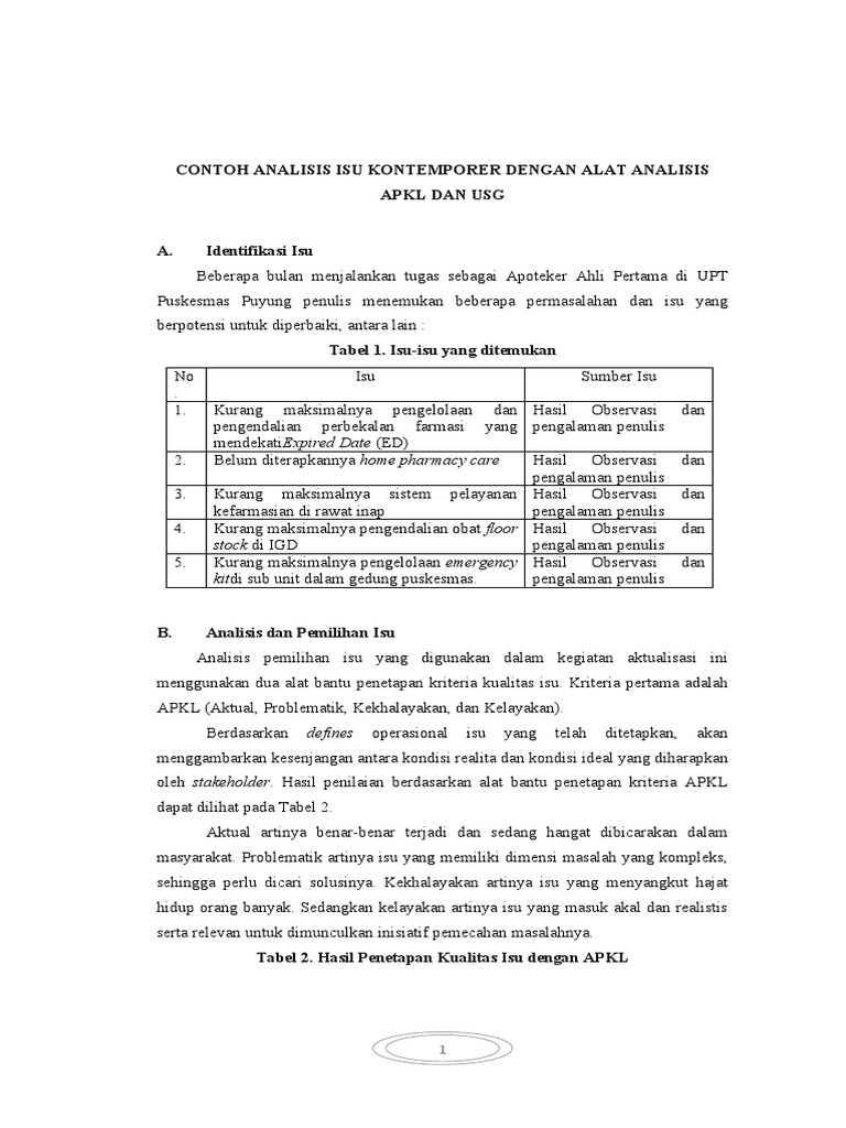 Contoh Analisis Isu Kontemporer Dengan Alat Analisis Apkl Dan Usg | PDF