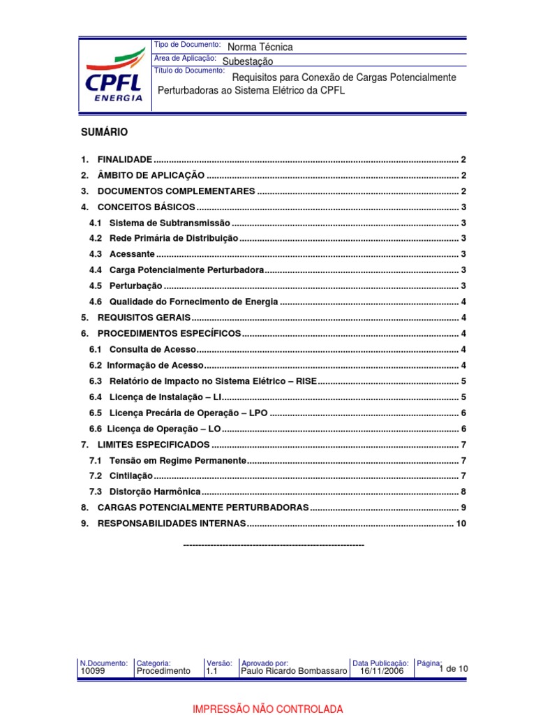 Req Conexão de Cargas Pot Perturbadoras Sist Elétrico Da CPFL - GED ...