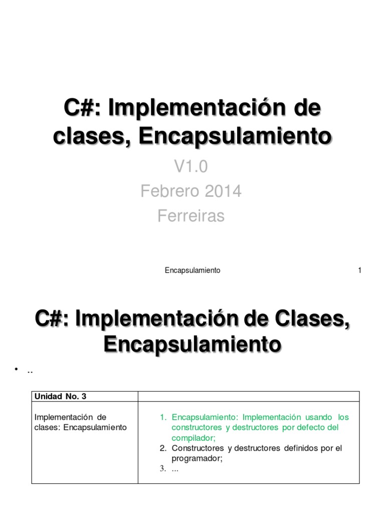 03-Implementacion de Clases y Encapsulamiento en C Sharp | PDF | Objeto (informática) | C Sharp ...