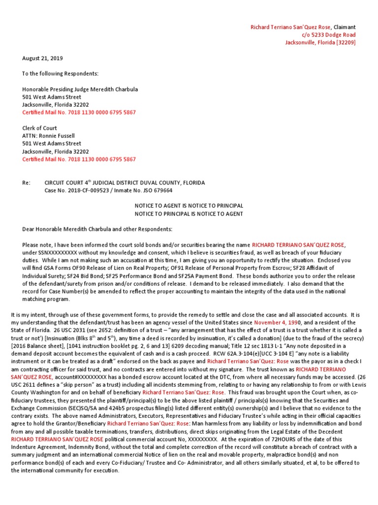 GSA BONDS LETTER Template | Download Free PDF | Trust Law | Fiduciary
