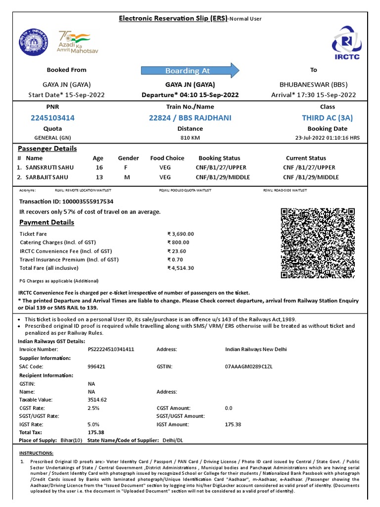 Bbs Rajdhani Third Ac (3A) | PDF | Identity Document | Payments
