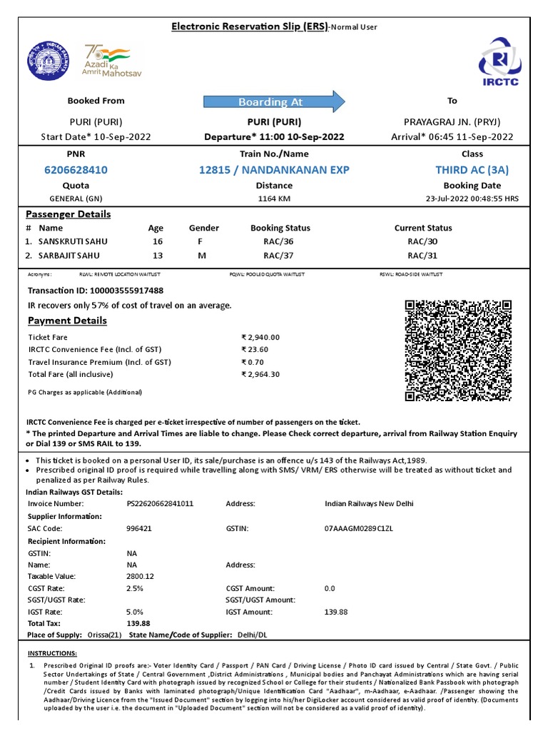 Nandankanan Exp Third Ac (3A) | PDF